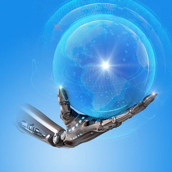 Robotic hand holding earth globe Stock Photos, Royalty Free Robotic ...