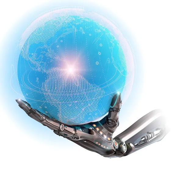 Robotic hand holding earth globe Stock Photos, Royalty Free Robotic ...