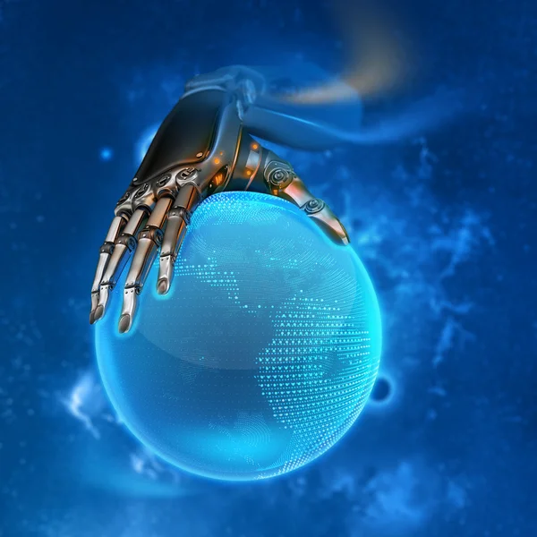 Robotic hand holding earth globe Stock Photos, Royalty Free Robotic ...