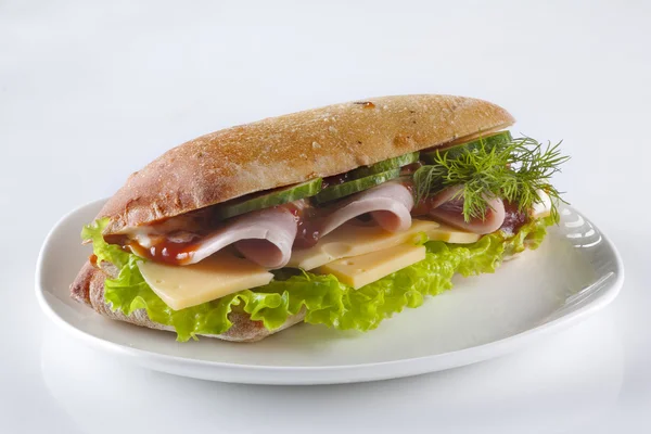 Foot long sandwich on a plate isolated on white background Stock Photo ...