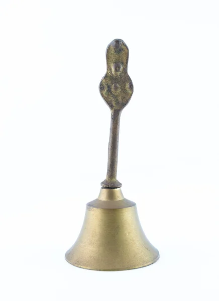 Brass bell with wooden stick - Bronze bell isolated on white background ...
