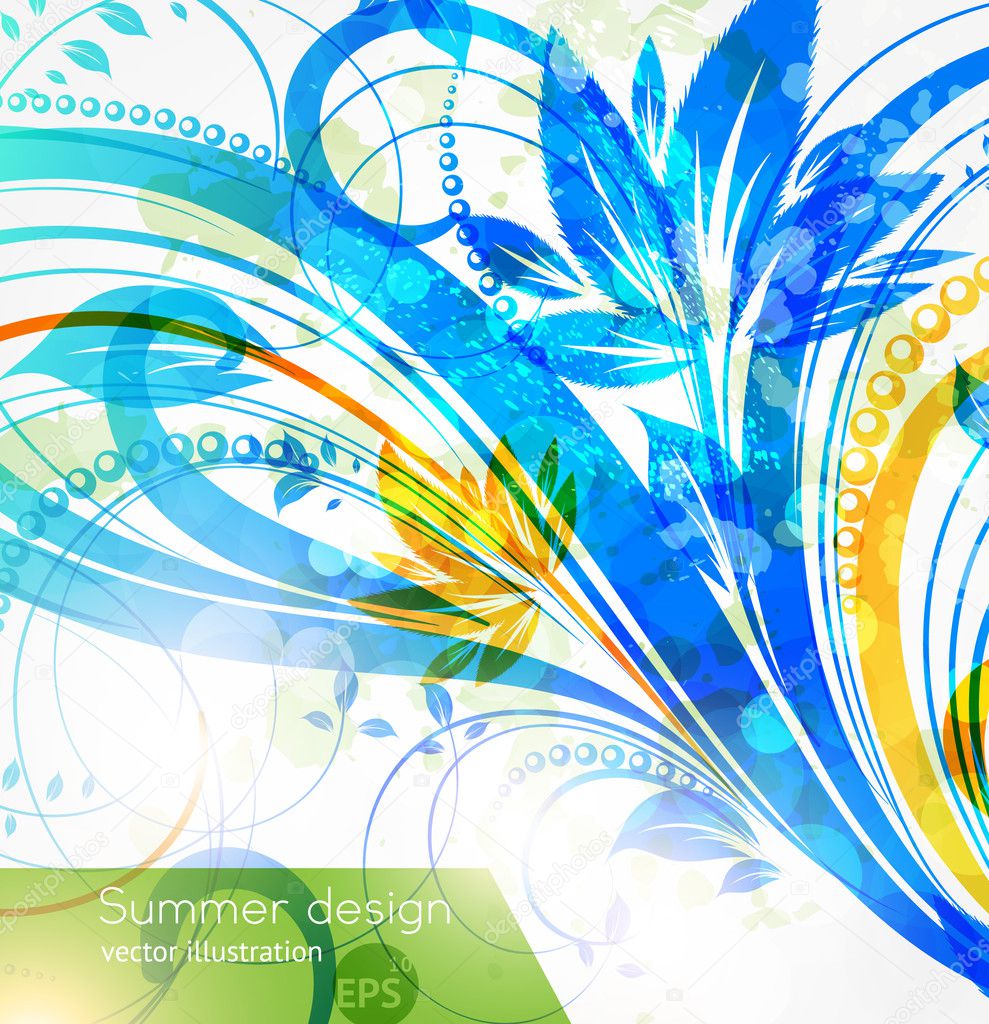 Floral summer design elements with sun shine. Flower abstract bright ...