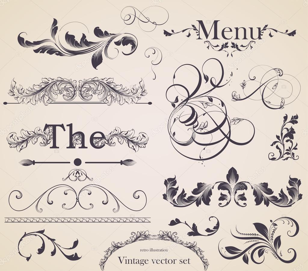 Vector set: calligraphic design elements and page decoration — Stock ...