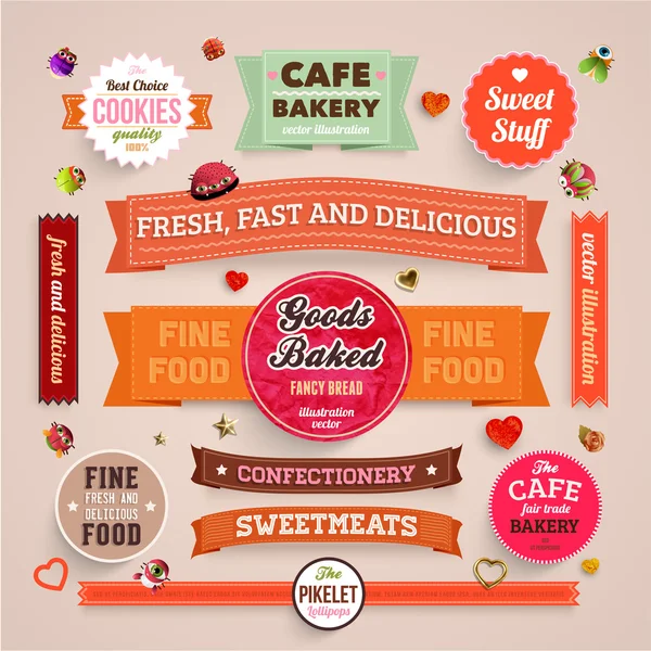 Set of retro bakery labels, ribbons and cards for vintage design, old ... Set of retro bakery labels, ribbons and cards for vintage design, old ...