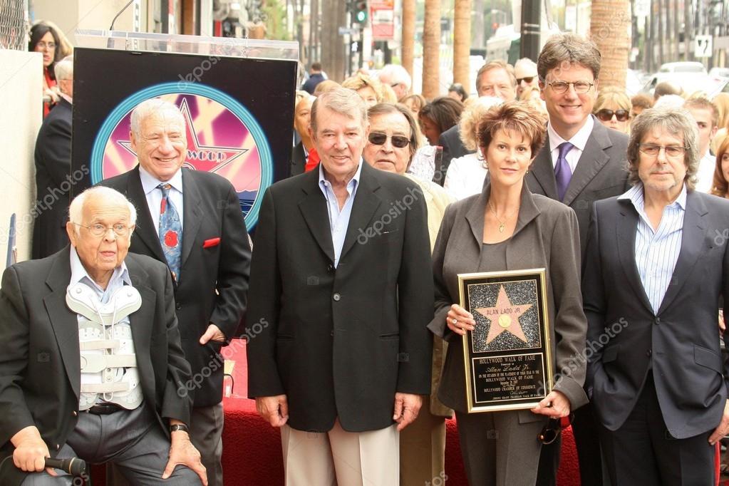 Johnny Grant with Mel Brooks and Alan Ladd Jr.at the award ceremony ...