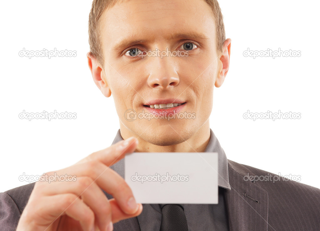 Man with a visit card isolated on white Stock Photo by ©shmeljov 14985031