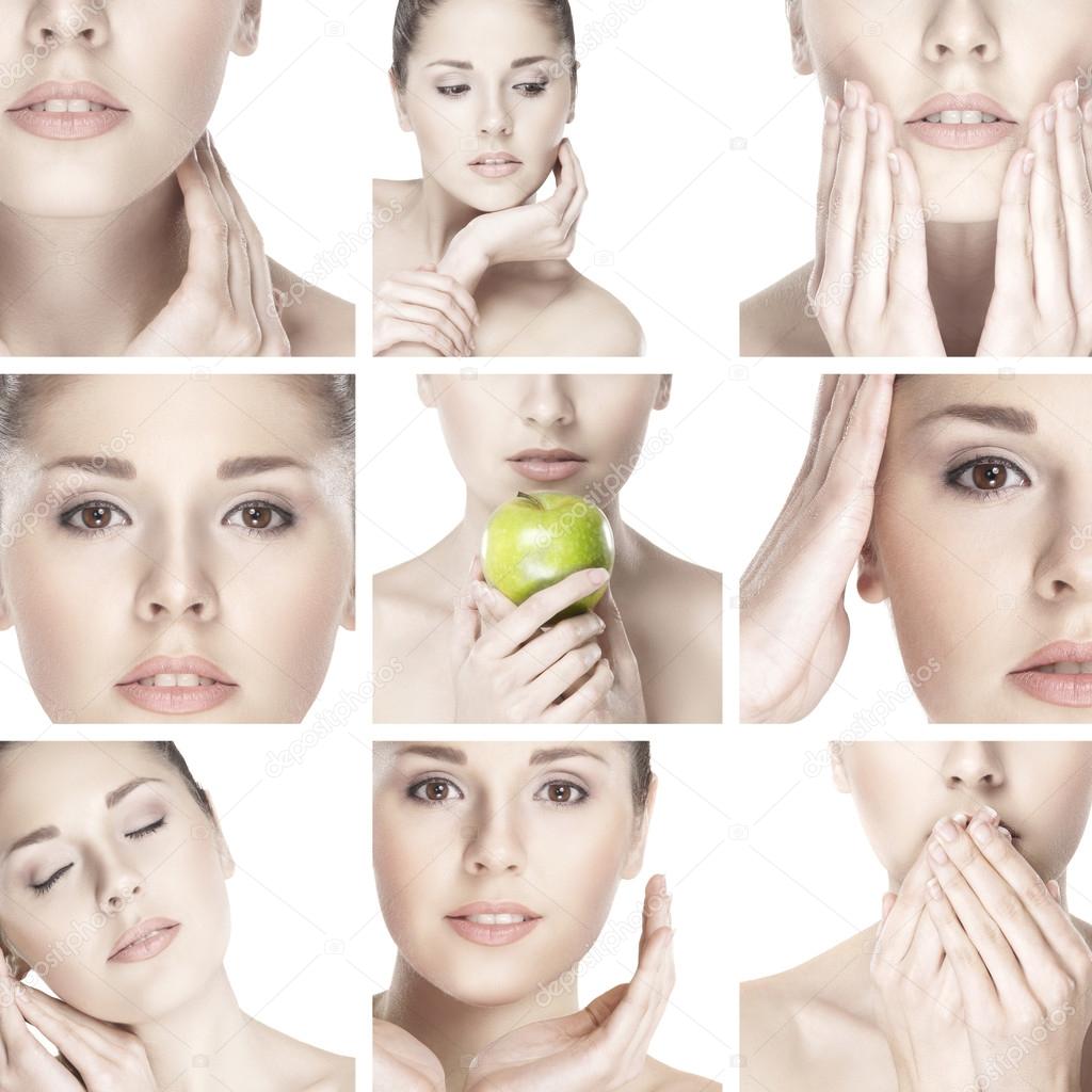 Collage made of some photos of young beautiful woman — Stock Photo ...