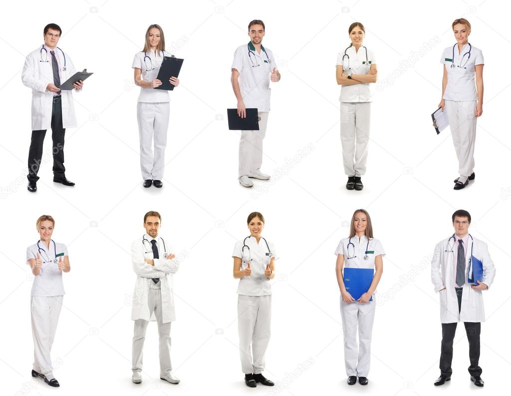 Muchos trabajadores médicos diferentes aislados en blanco 2022