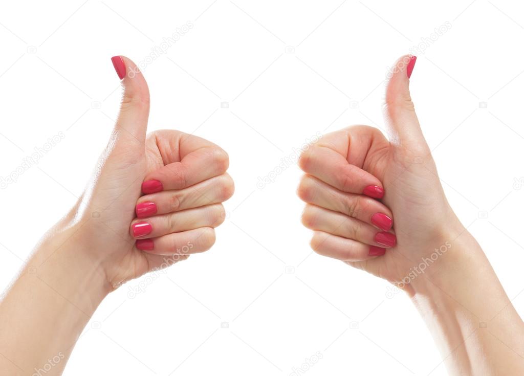 Beautiful female hands showing the sign of success — Stock Photo ...
