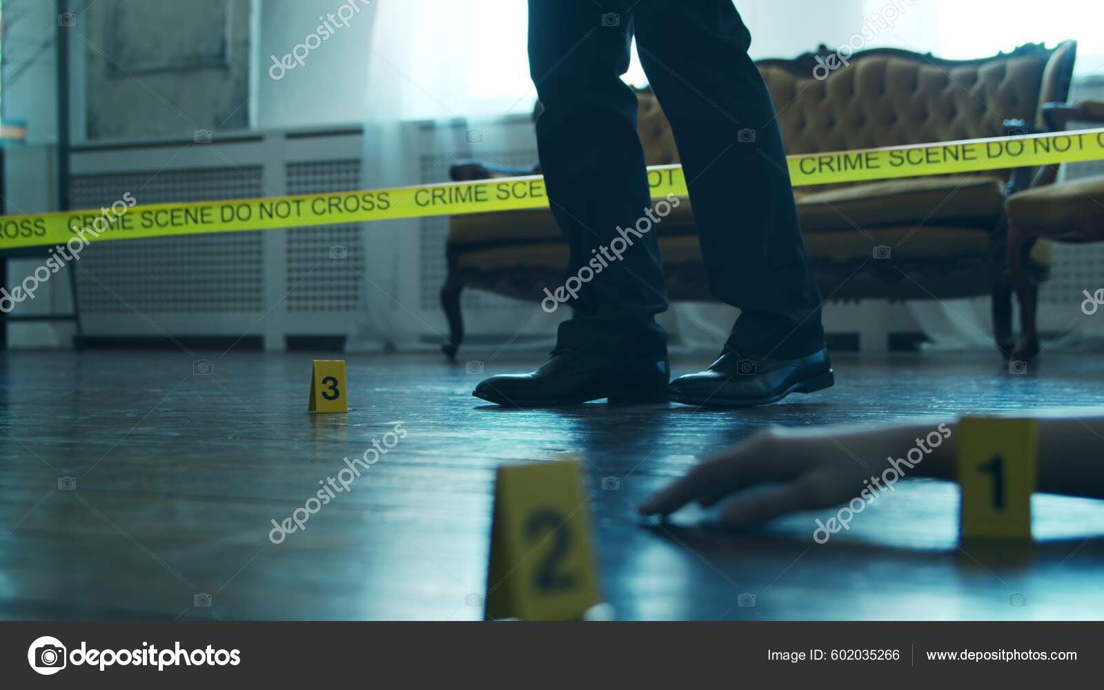 Detective Collecting Evidence Crime Scene Forensic Specialists Making ...