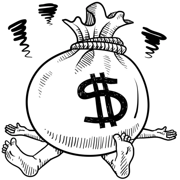 Money bag with dollar sign. Hand drawing sketch vector illustration ...
