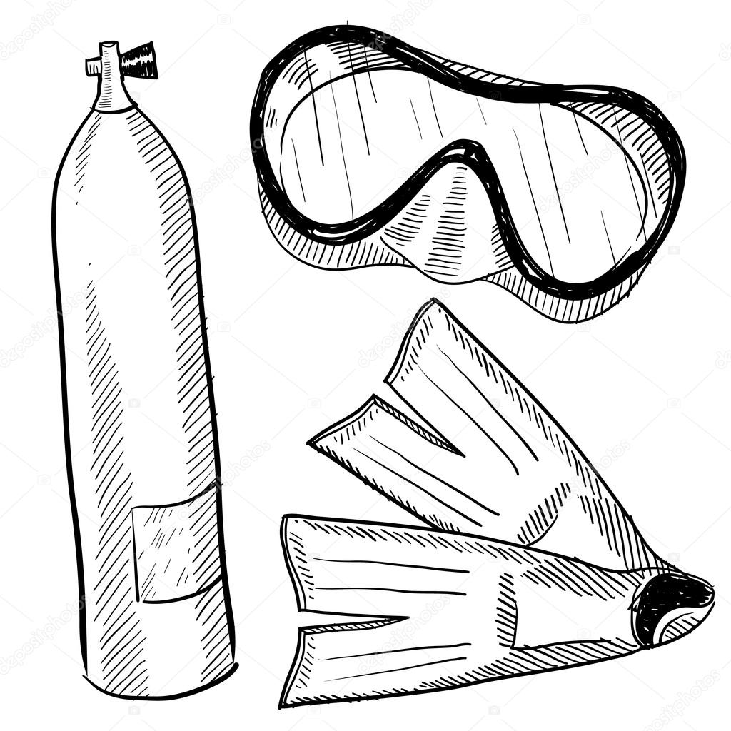 Scuba diving objects sketch — Stock Vector © lhfgraphics #13988177 Scuba diving objects sketch — Stock Vector © lhfgraphics #13988177