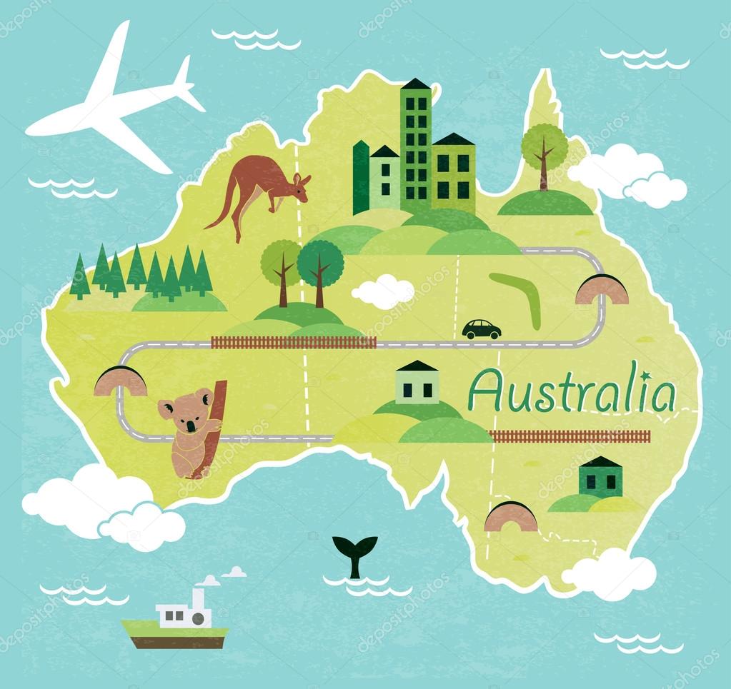Cartoon map seamless pattern Australia — Stock Vector © Moloko88 #39500503