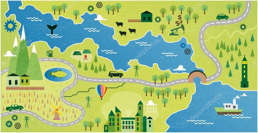 Cartoon map seamless pattern with sea — Stock Vector © Moloko88 #39500509