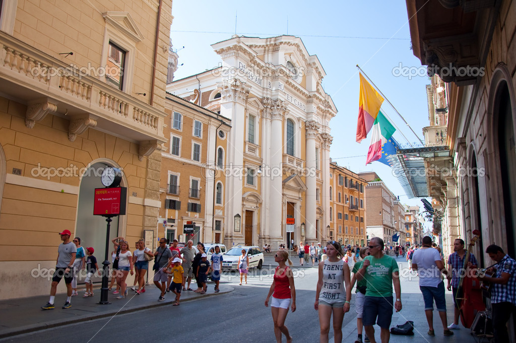 ROME-AUGUST 7: The Via del Corso on August 7, 2013 in Rome. The Via del ...