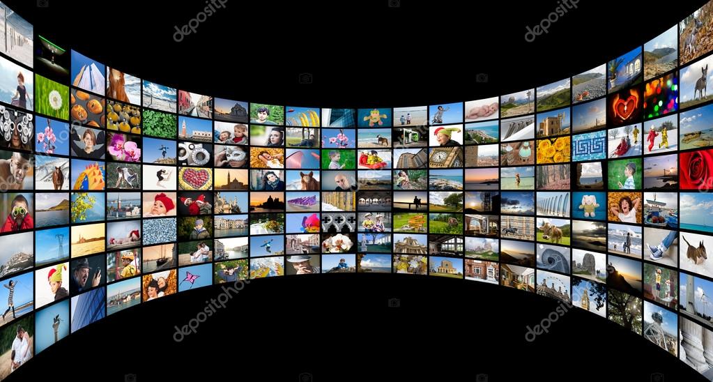 Abstract multimedia background made by different images bent — Stock ...