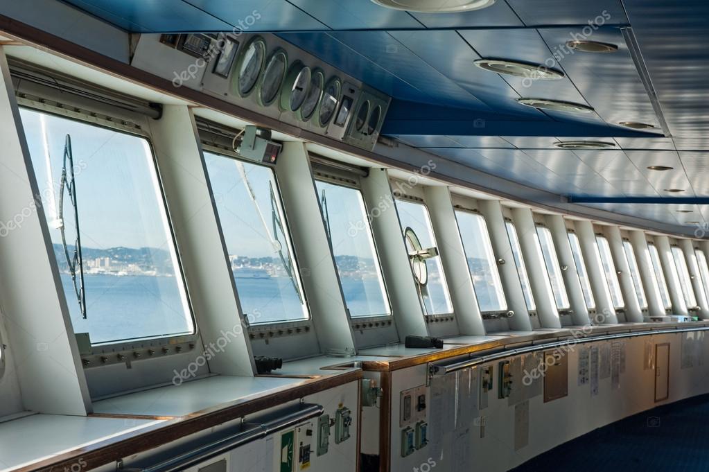 Control room windows view in modern passengers ship — Stock Photo ...