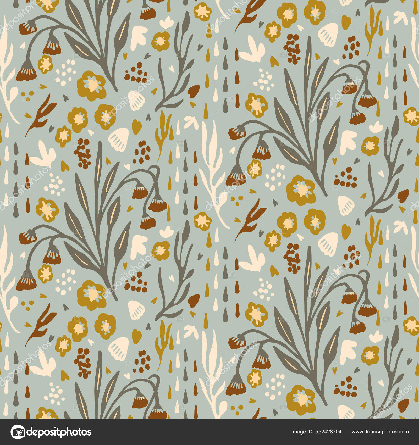 Gender neutral floral seamless vector background. Simple whimsical 2 ...