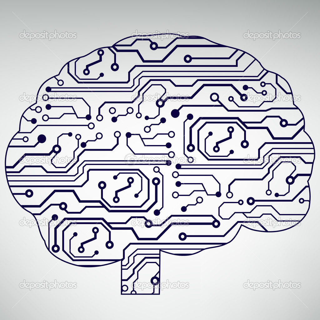 Circuit board computer style brain vector technology background Stock ...