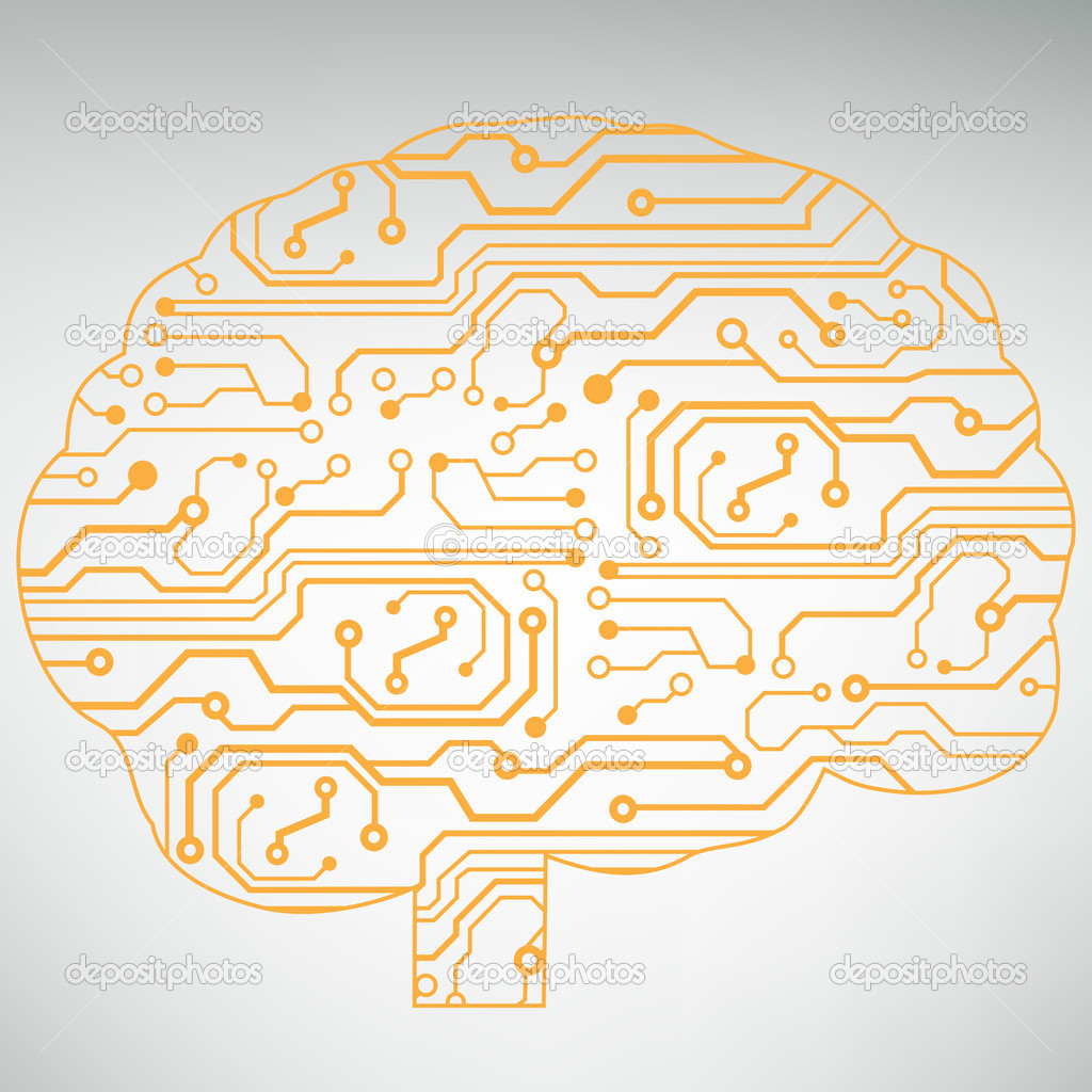 Circuit board computer style brain vector technology background Stock ...