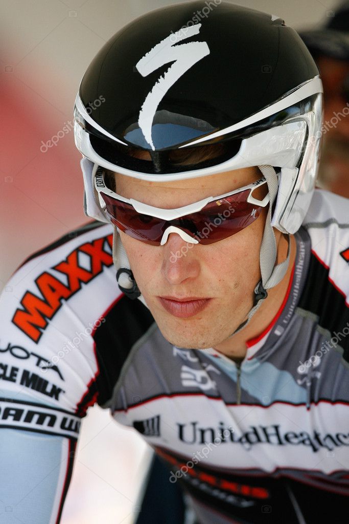 Marc De Maar gets ready to ride his time trial throughout downtown Los ...