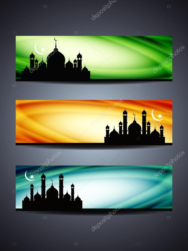 Set of religious header or banner for ramadan and eid with colorful ...