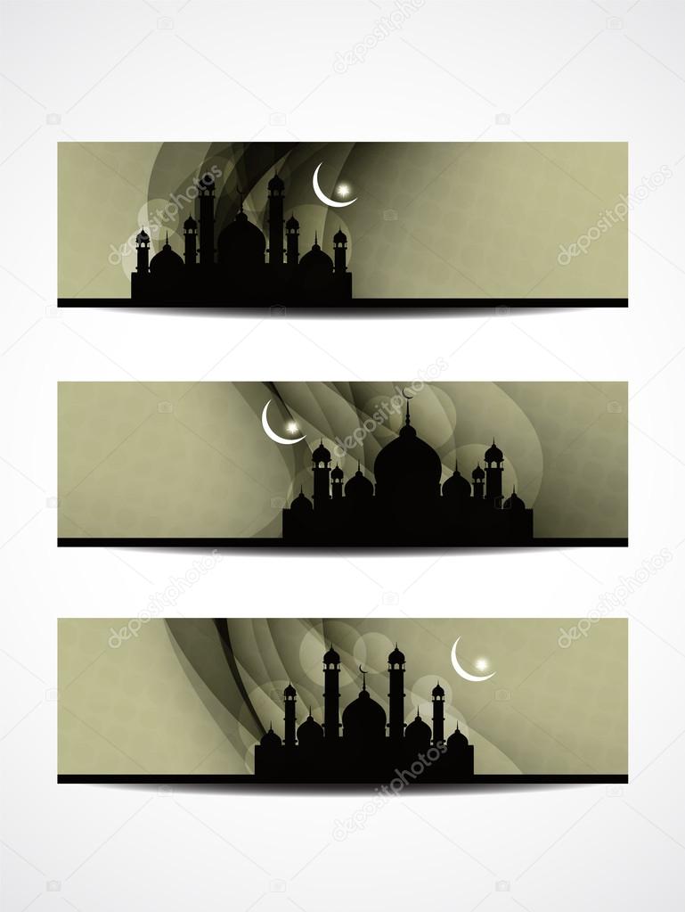 Set of religious header or banner for ramadan and eid with colorful ...