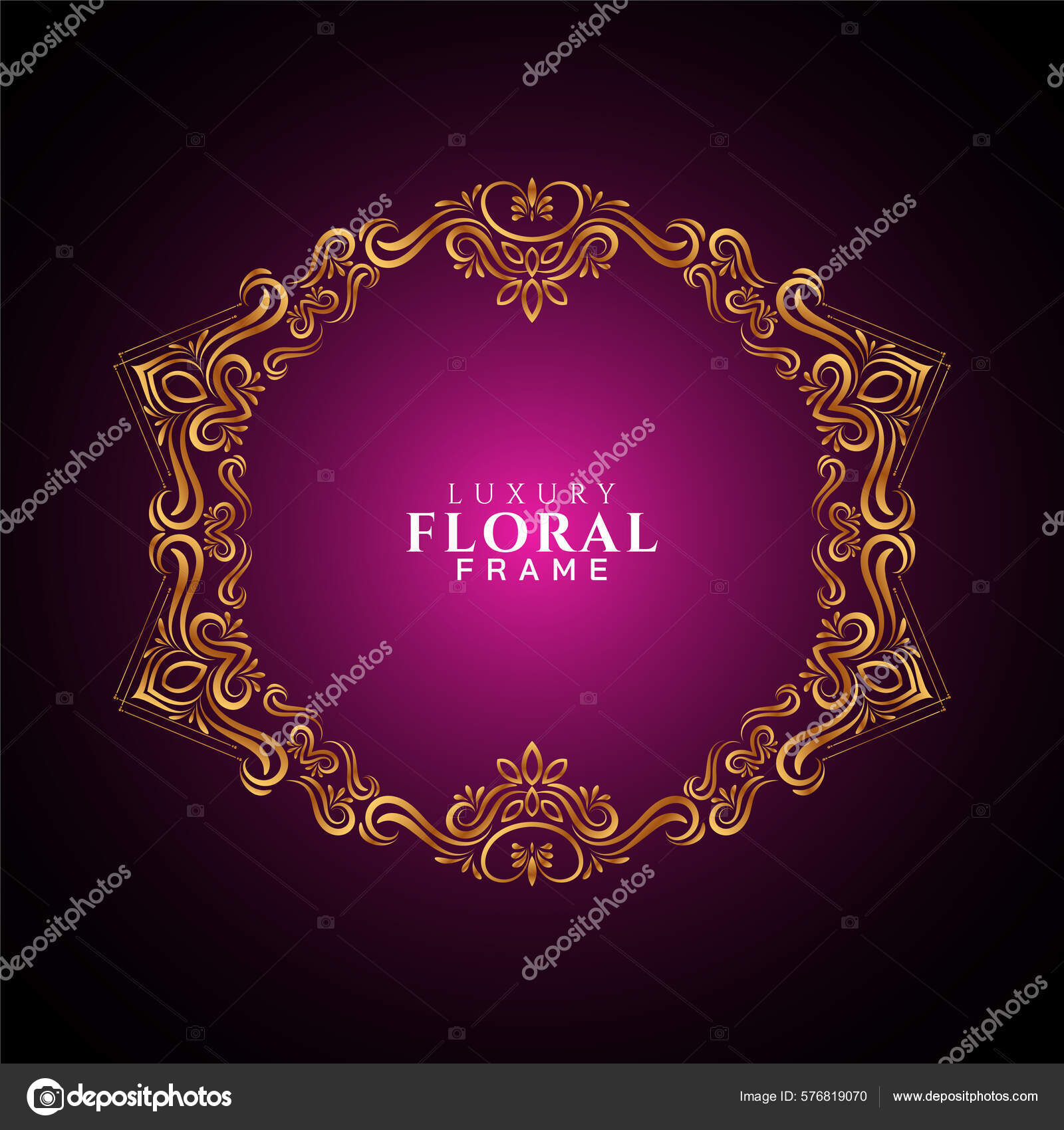 Beautiful Golden Frame Design Purple Background Vector Stock Vector by ...