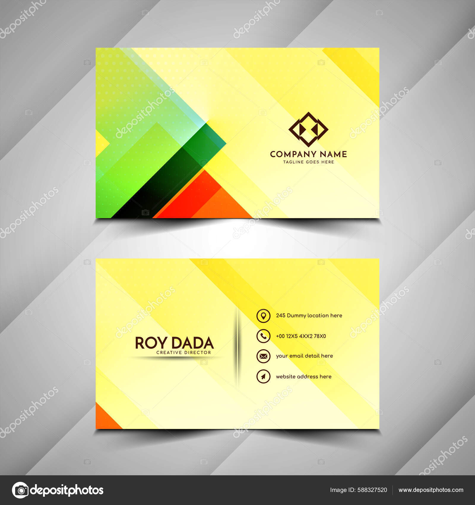 Modern Geometric Red Yellow Color Design Visiting Card Template Vector ...