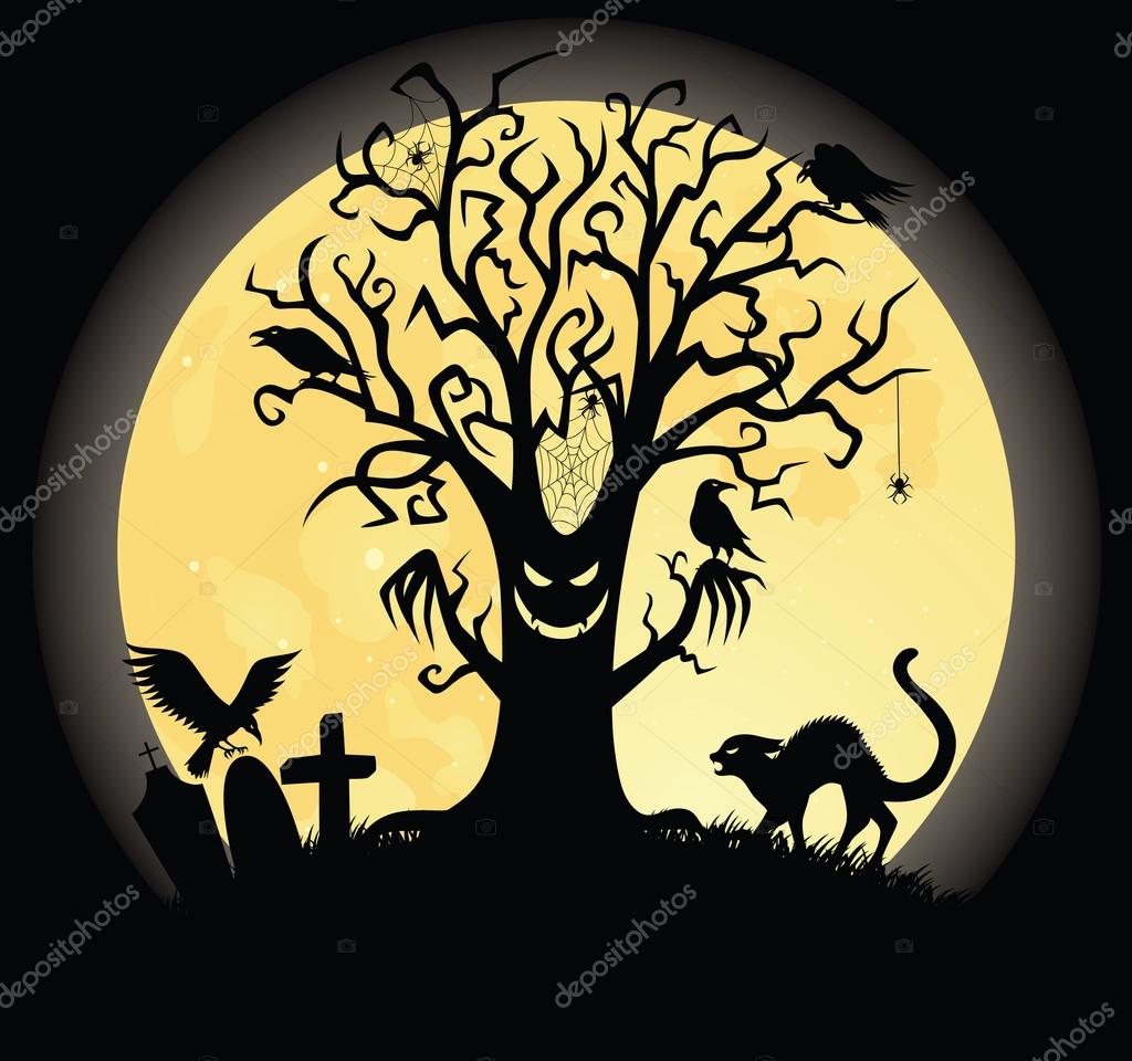 Silhouette of a scary tee. Full moon on the background. Stock Vector ...