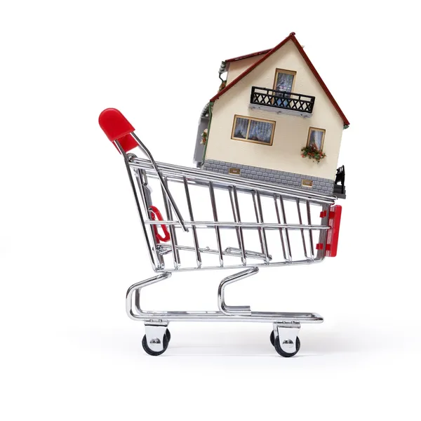 House in shopping-cart - for real estate background — Stock Photo ...