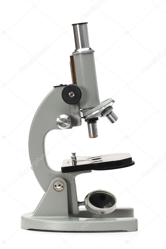 Old microscope isolated on white background — Stock Photo ...