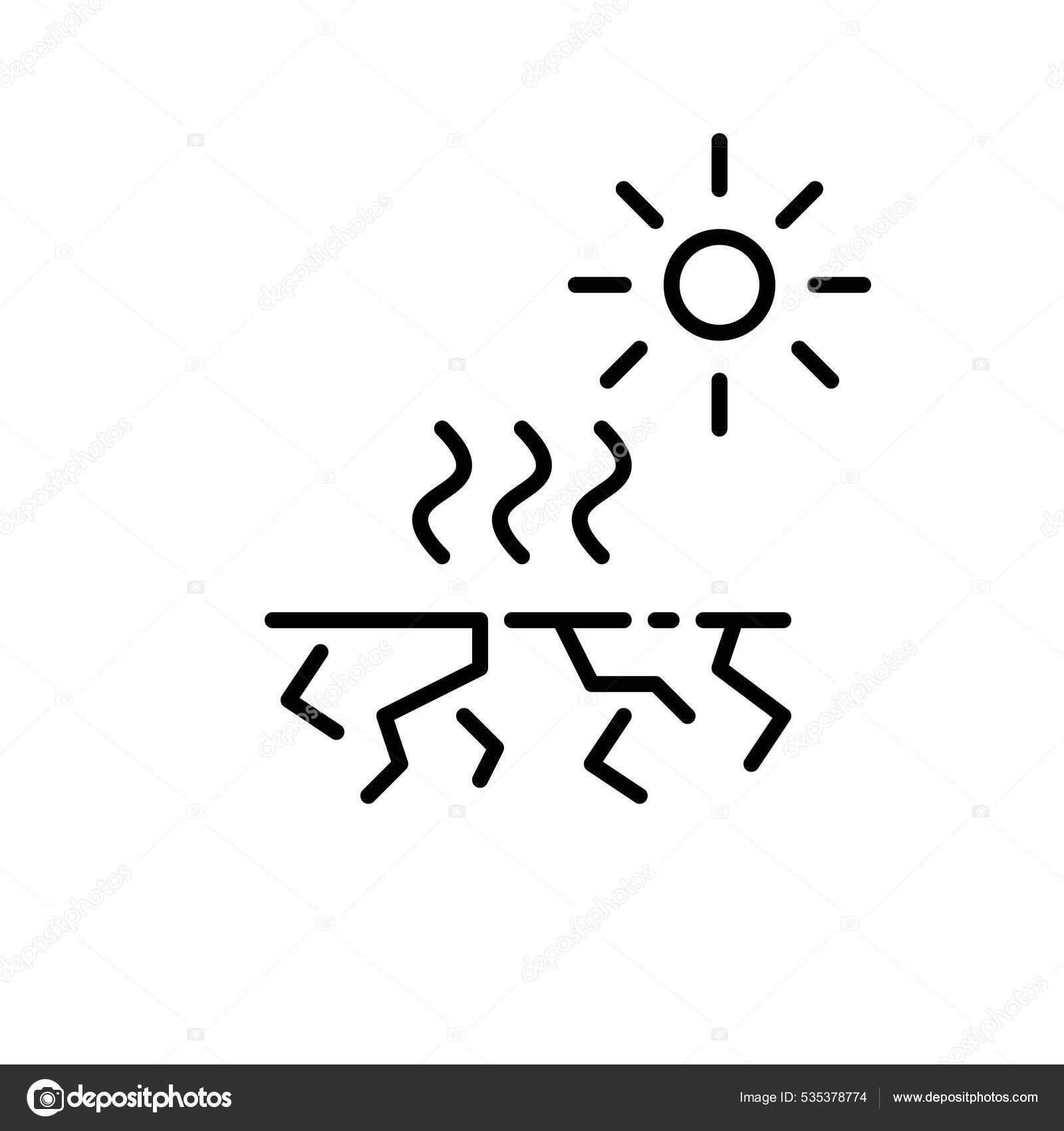 Drought natural disaster. Cracked soil and sun sending heatwaves. Pixel ...