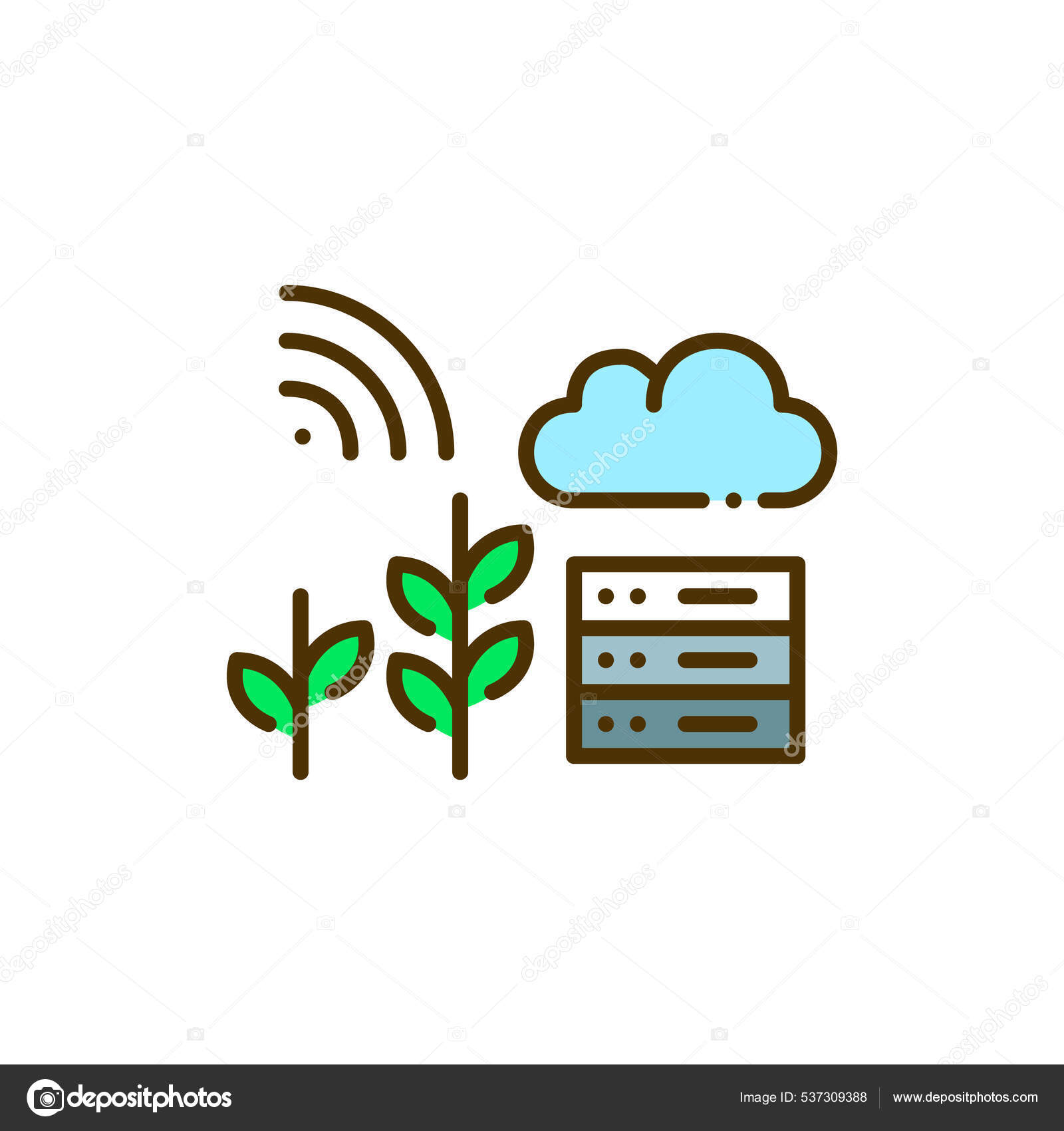 Smart farming cloud storage and servers. Pixel perfect, editable stroke colorf icon Stock Vector ...