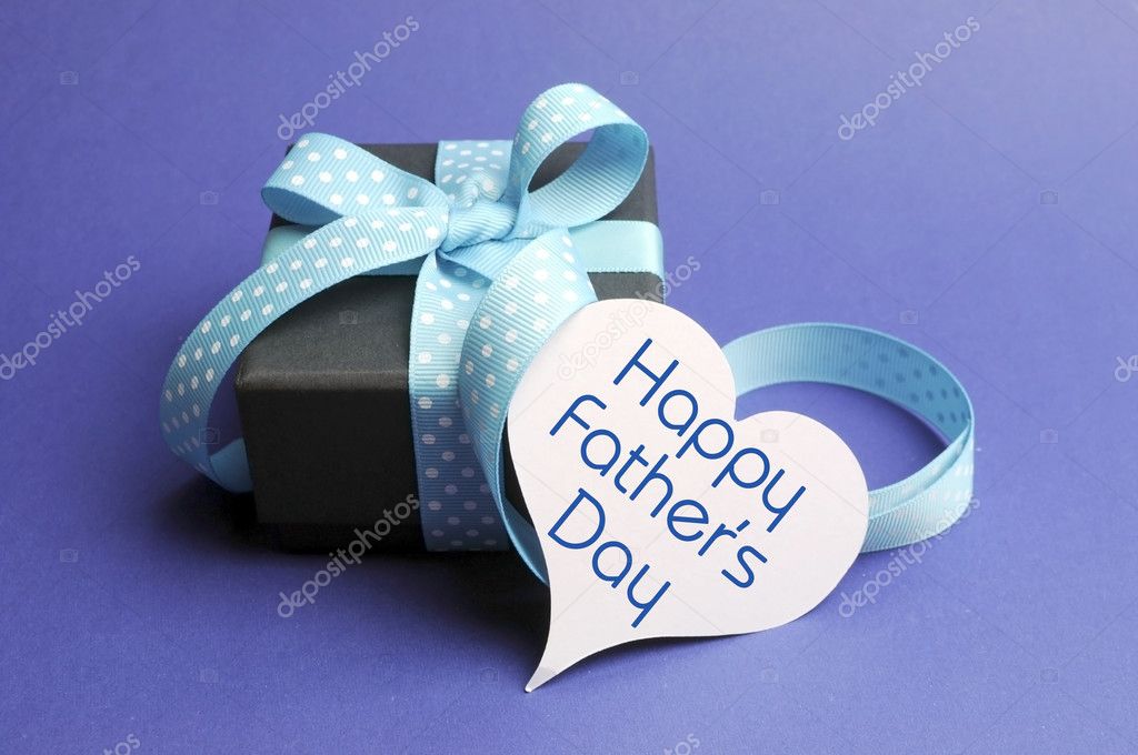 Happy Fathers Day blue theme gift with heart gift tag Stock Photo by ...