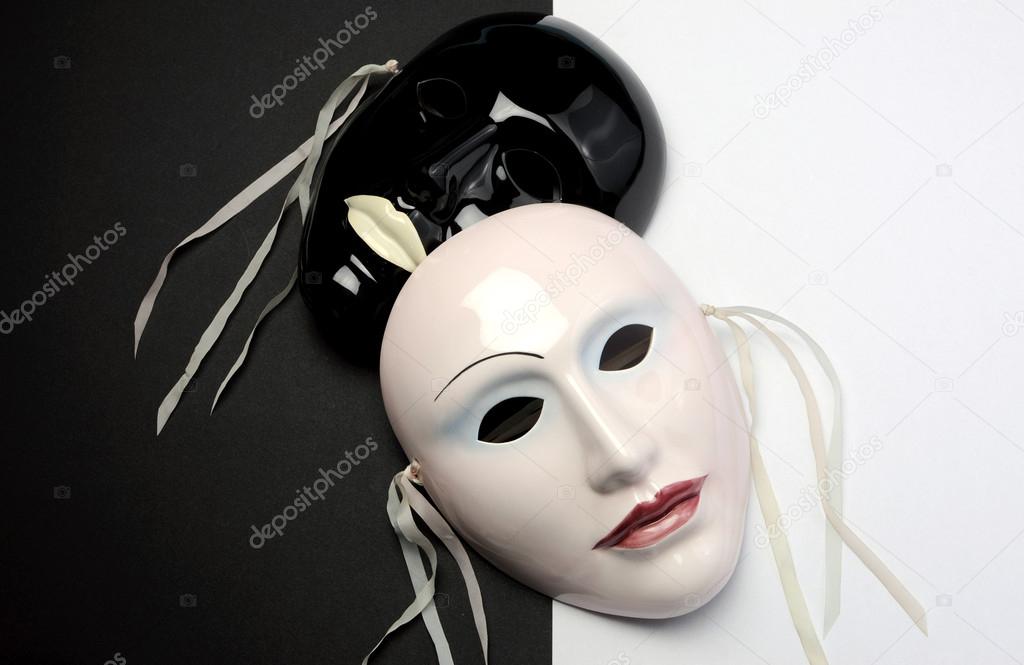 Black and white theme ceramic masks for acting, theatre concept — Stock ...
