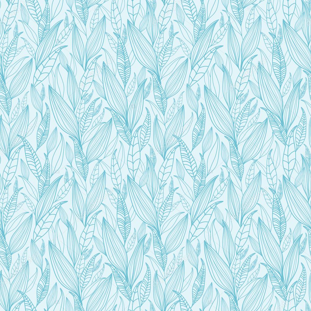 Blue Line Art Leaves Seamless Pattern Background — Stock Vector ...