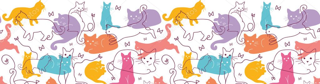 Colorful Cats Horizontal Seamless Pattern Border Stock Vector Image by ...