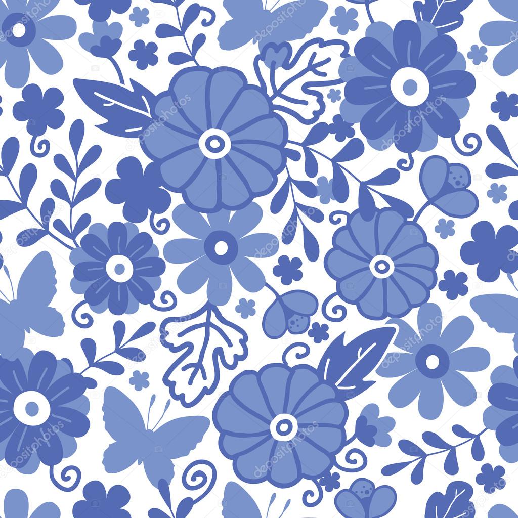 Delft blue Dutch flowers seamless pattern background — Stock Vector ...