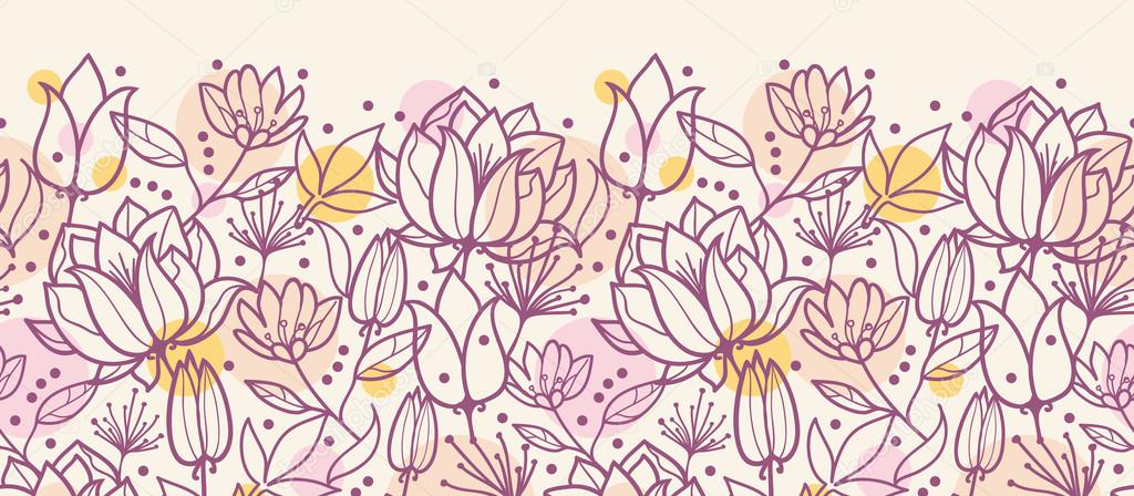 Purple line art flowers horizontal seamless pattern border Stock Vector ...