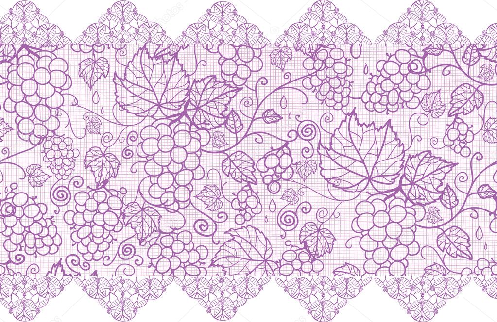 Purple lace grape vines horizontal seamless pattern background border ...