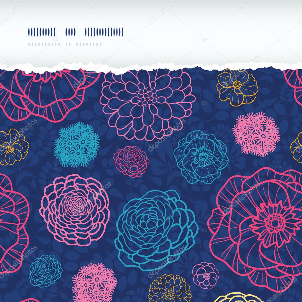 Glowing night flowers horizontal torn seamless pattern background Stock ...