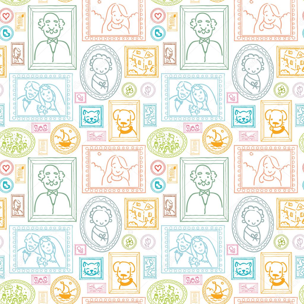Family framed pictures seamless pattern background Stock Vector by ...