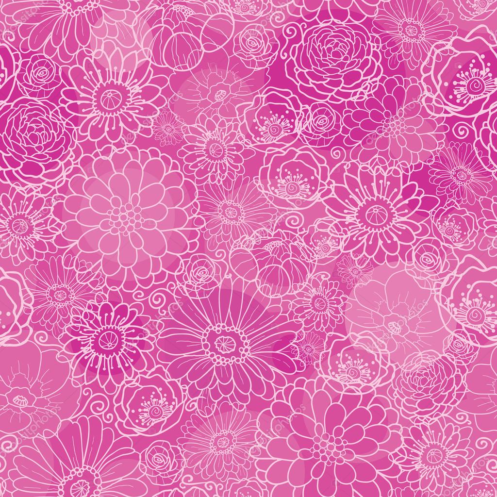 Pink lineart floral texture seamless pattern background — Stock Vector ...
