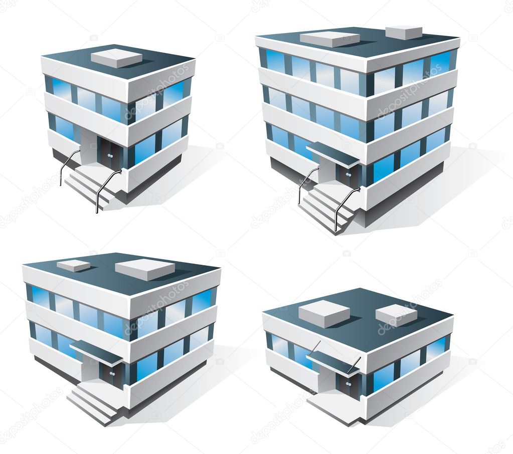 Four office buildings cartoon icons Stock Vector by ©petovarga 14398593