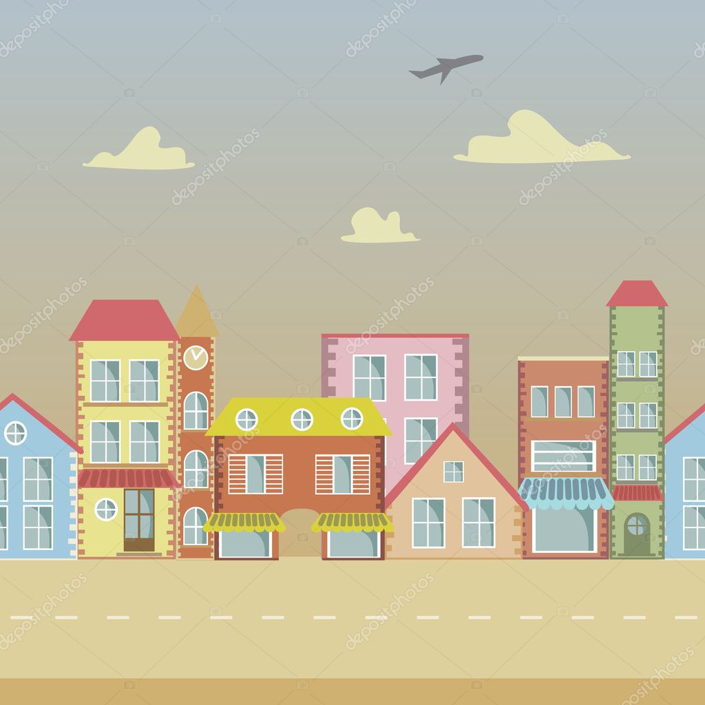 Seamless Vector cartoon town — Stock Vector © Sabelskaya #25988107