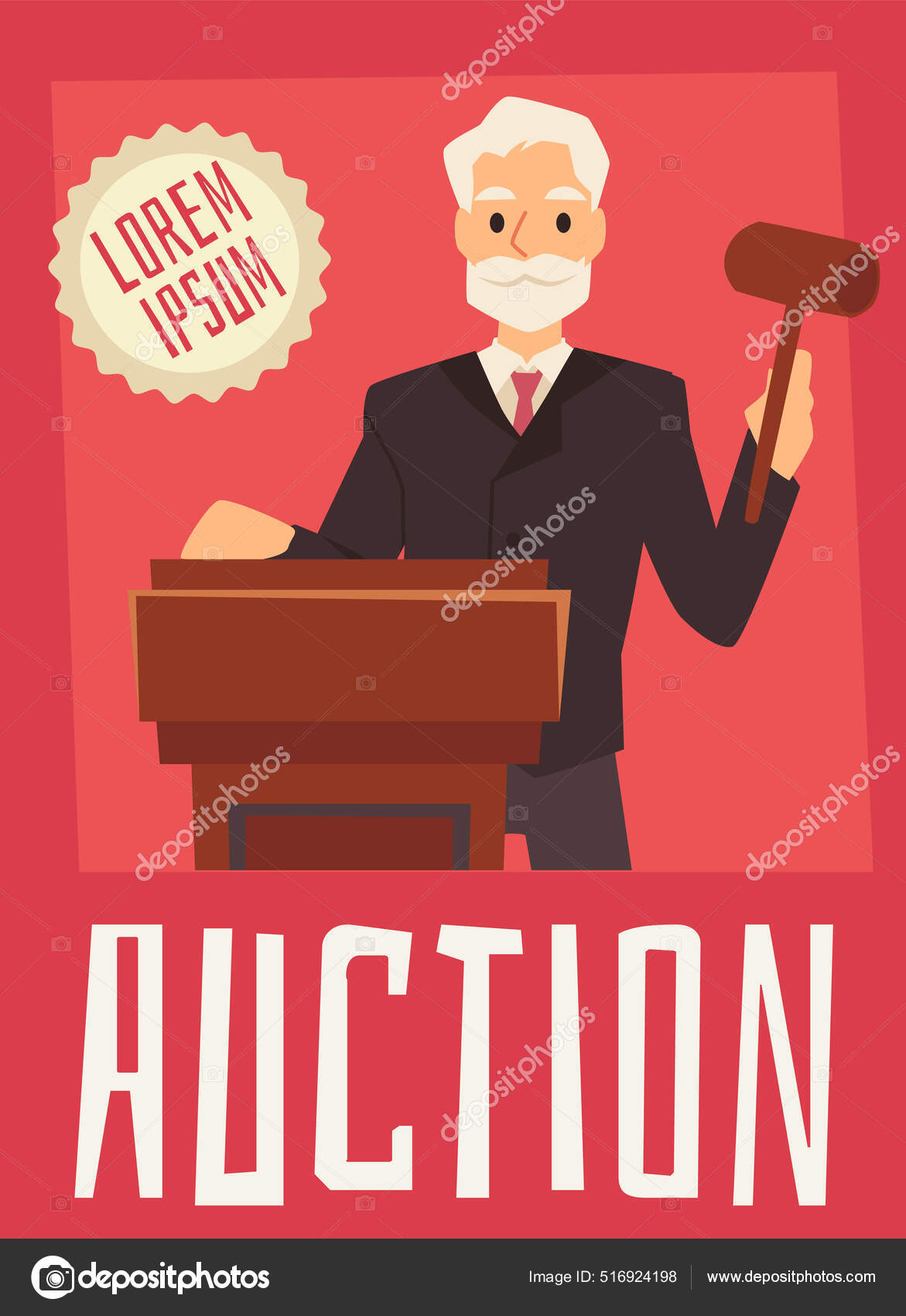 Auction banner or poster template with auctioneer, flat vector ...