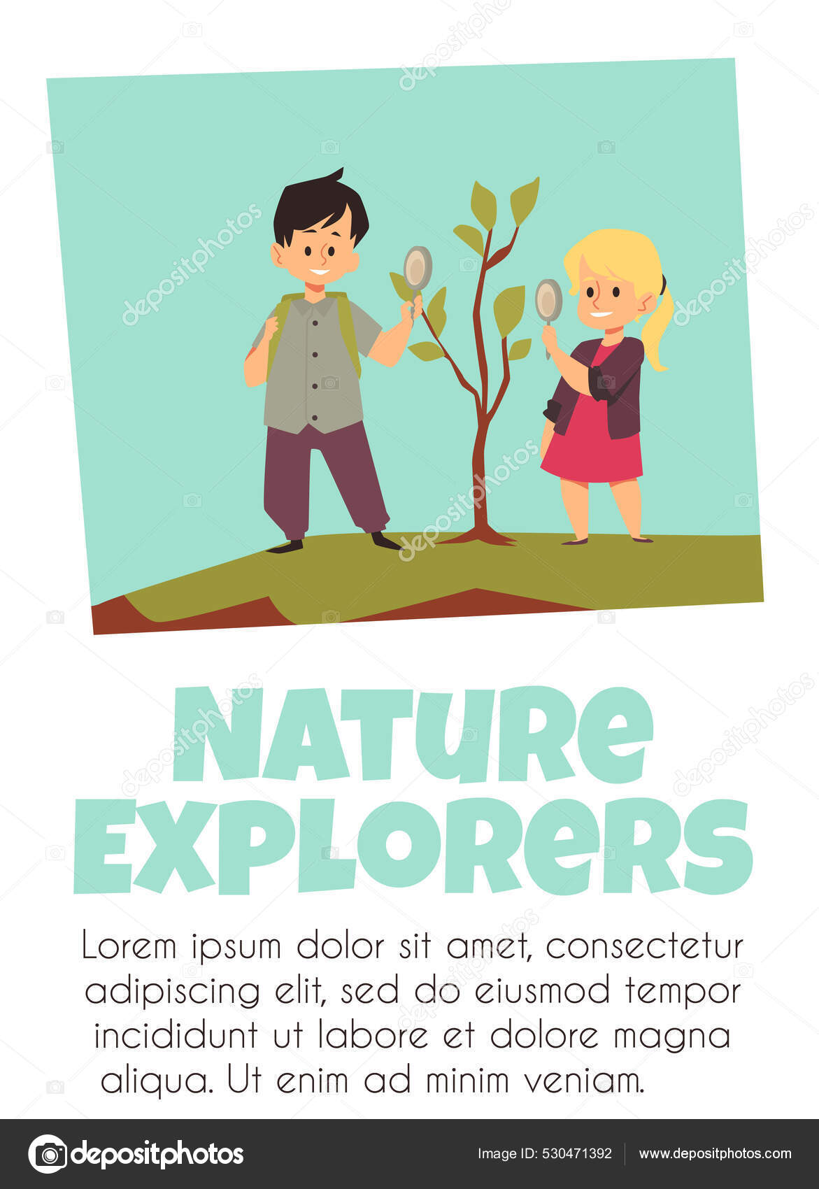 School children explore tree through magnifying glass on nature ...