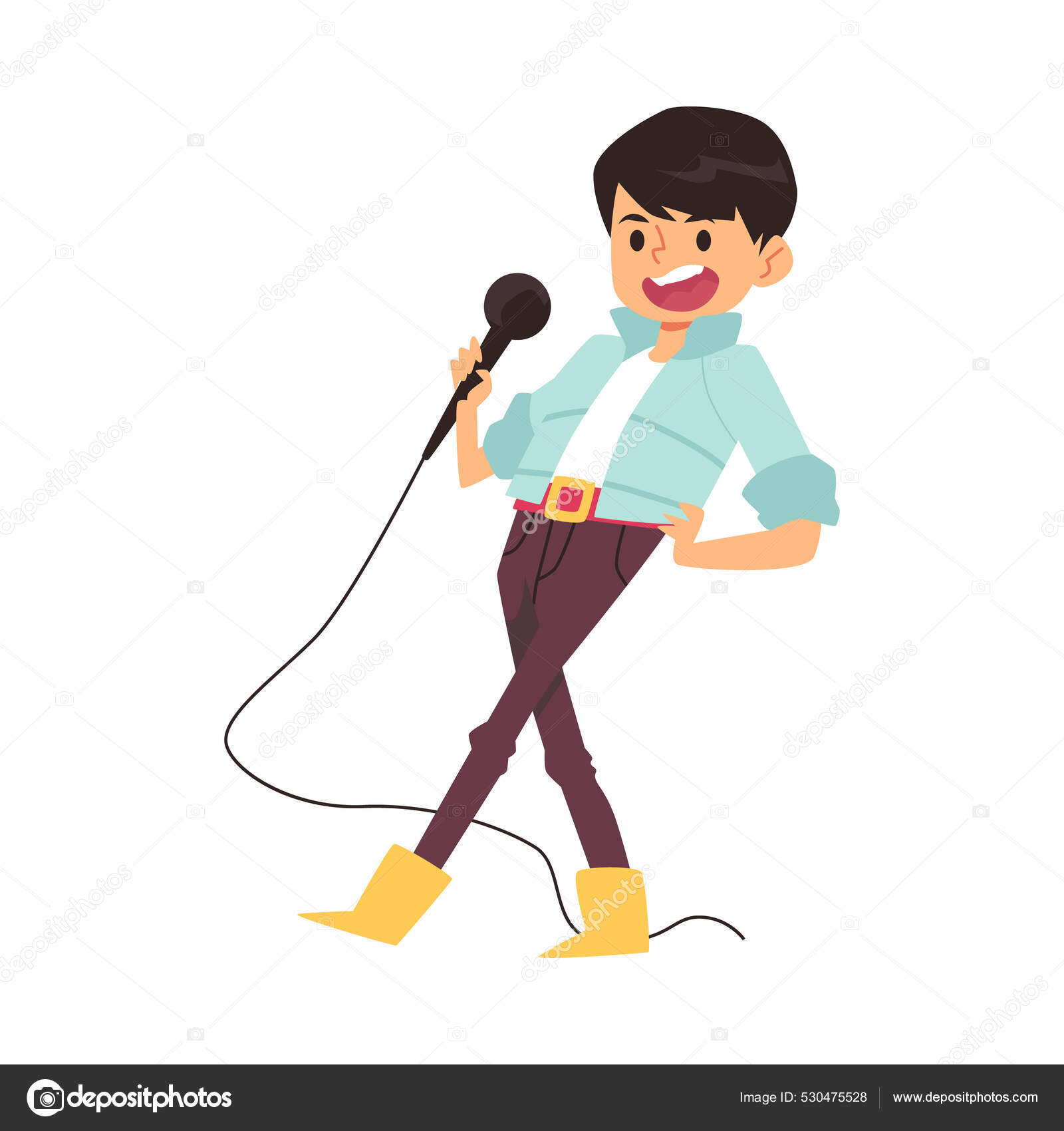 Child singing with microphone, flat cartoon vector illustration ...