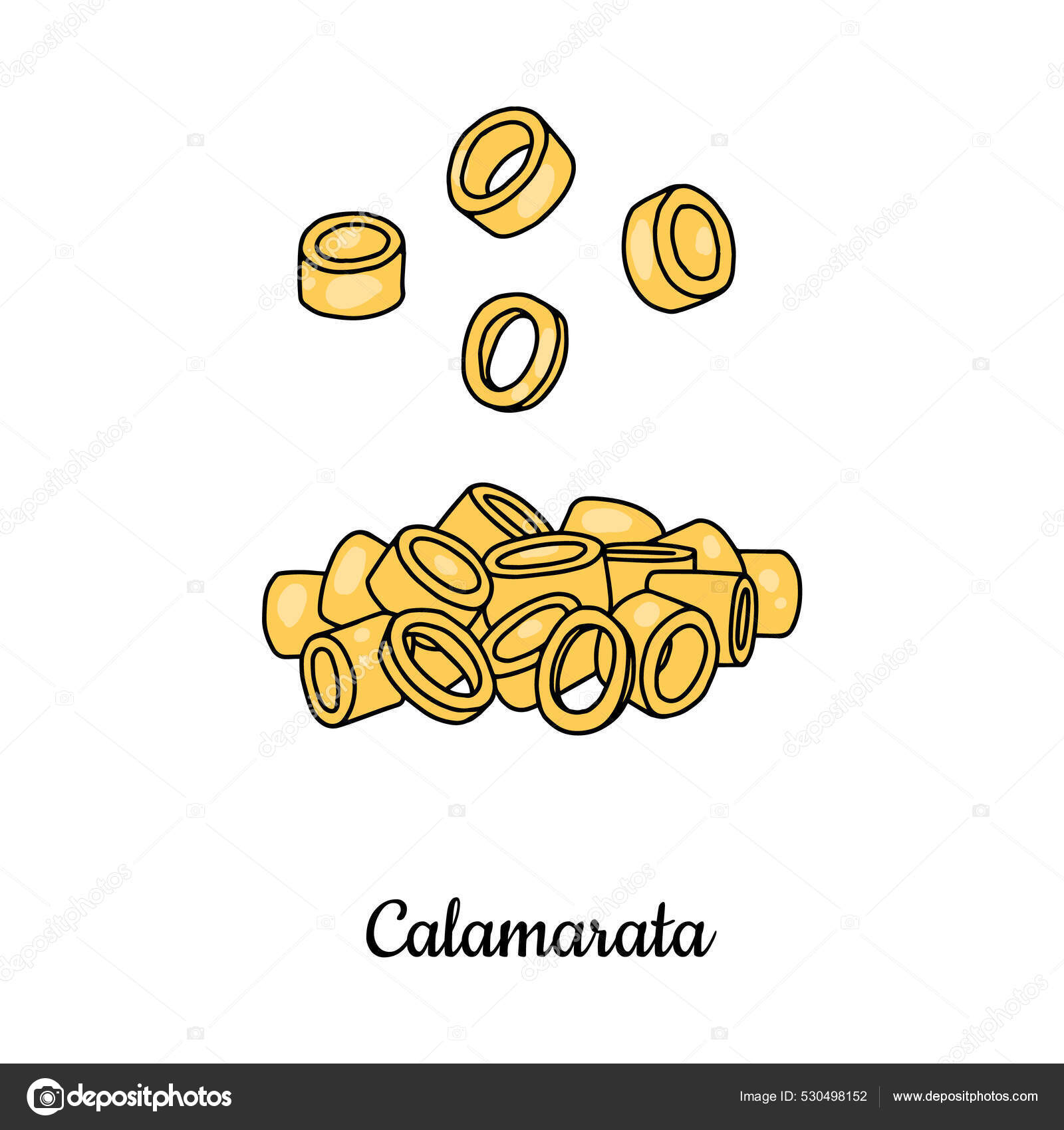 Calamarata pasta in colored sketch style, vector illustration isolated ...